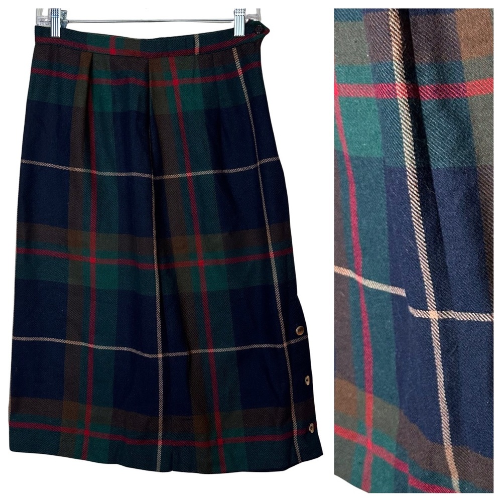 Vintage 60s Russ Togs Wool Plaid Red Green Midi Penci… - Gem